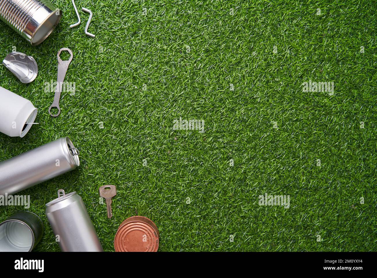 Many metal tins, cans and jars for recycling. Aluminum metal food and ...