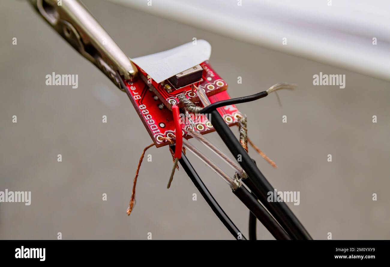 Taipei, JAN 21 2010 - Close up shot of Circuit component with wires and ...