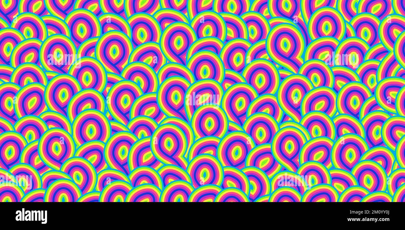 Abstract green purple swirls on trippy seamless pattern in 70s hippie ...