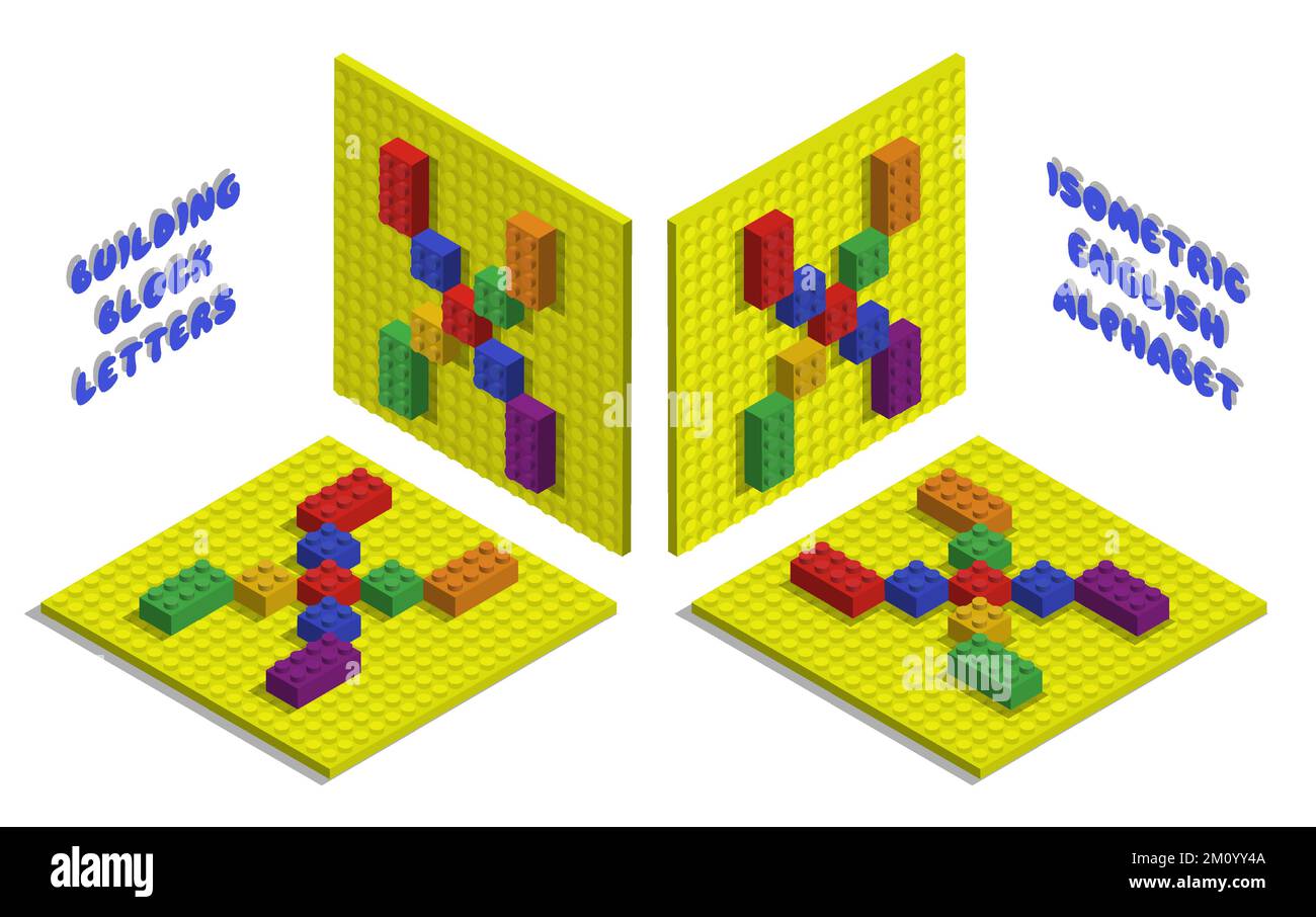 Isometric toy bricks of letter X. Letter from blocks for children ...