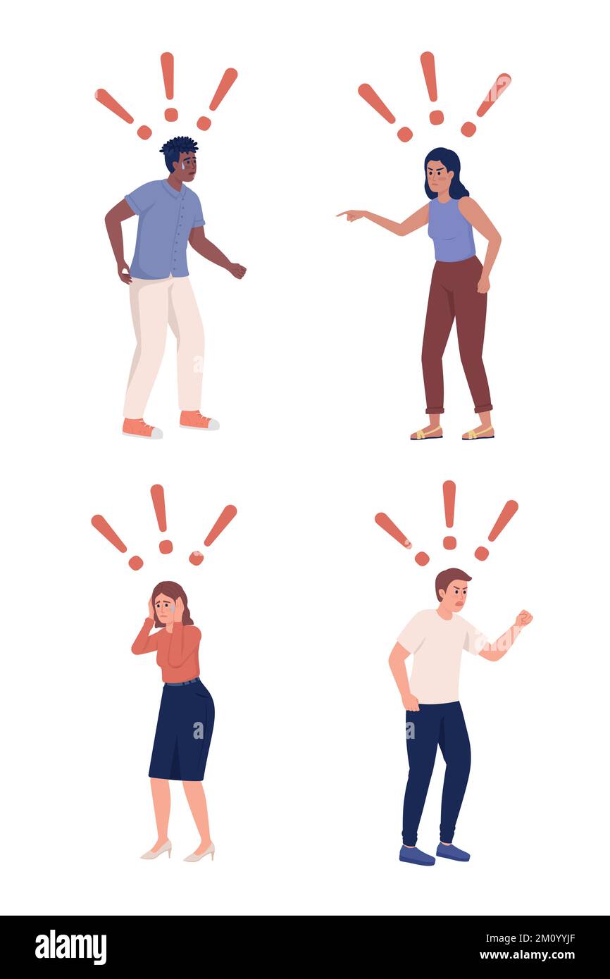 People expressing negative emotions semi flat color vector character ...