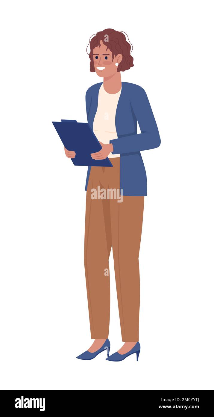 Businesswoman with clipboard semi flat color vector character Stock ...
