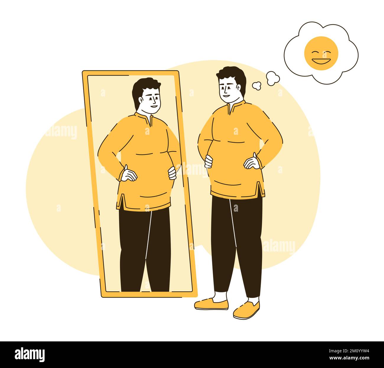 Man accepting himself 2D vector isolated linear illustration Stock ...