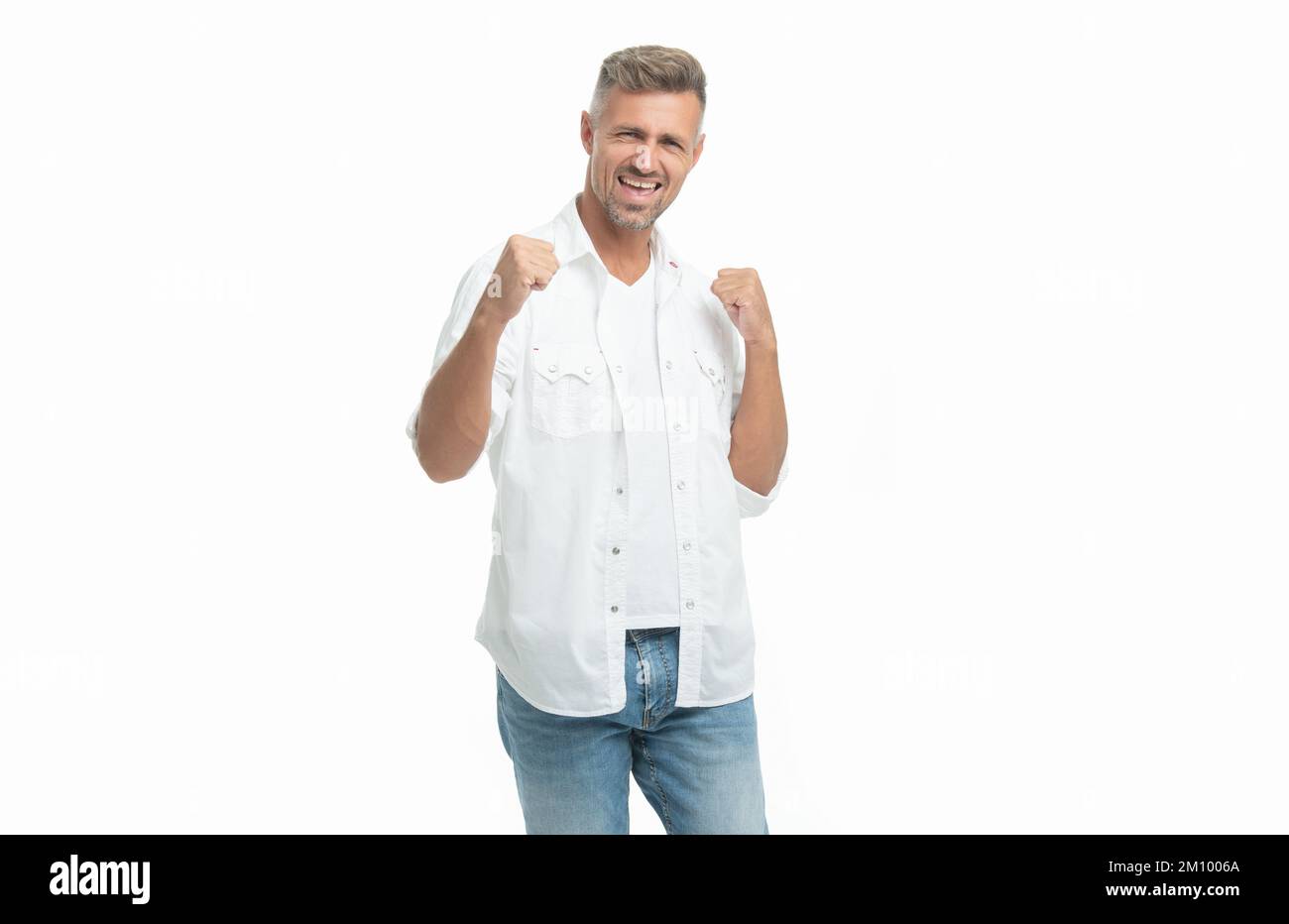 successful unshaven guy in white shirt. unshaven guy style. studio shot ...