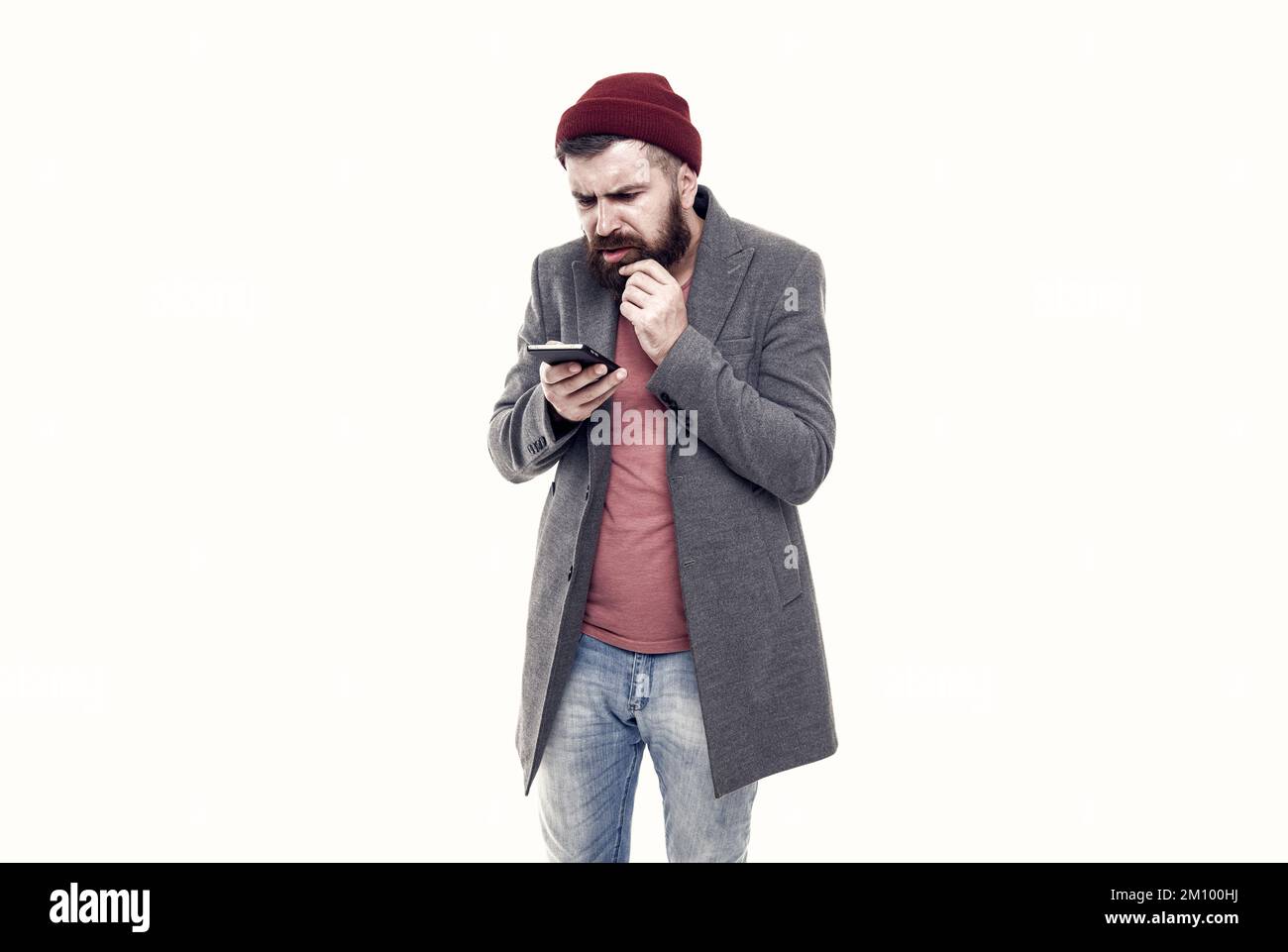 Learning new technologies. Man with smartphone. Mobile application ...