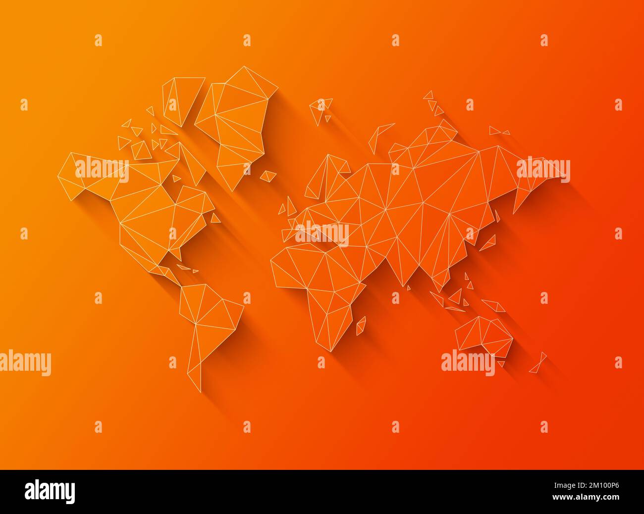 World map shape made of polygons. 3D illustration isolated on orange ...