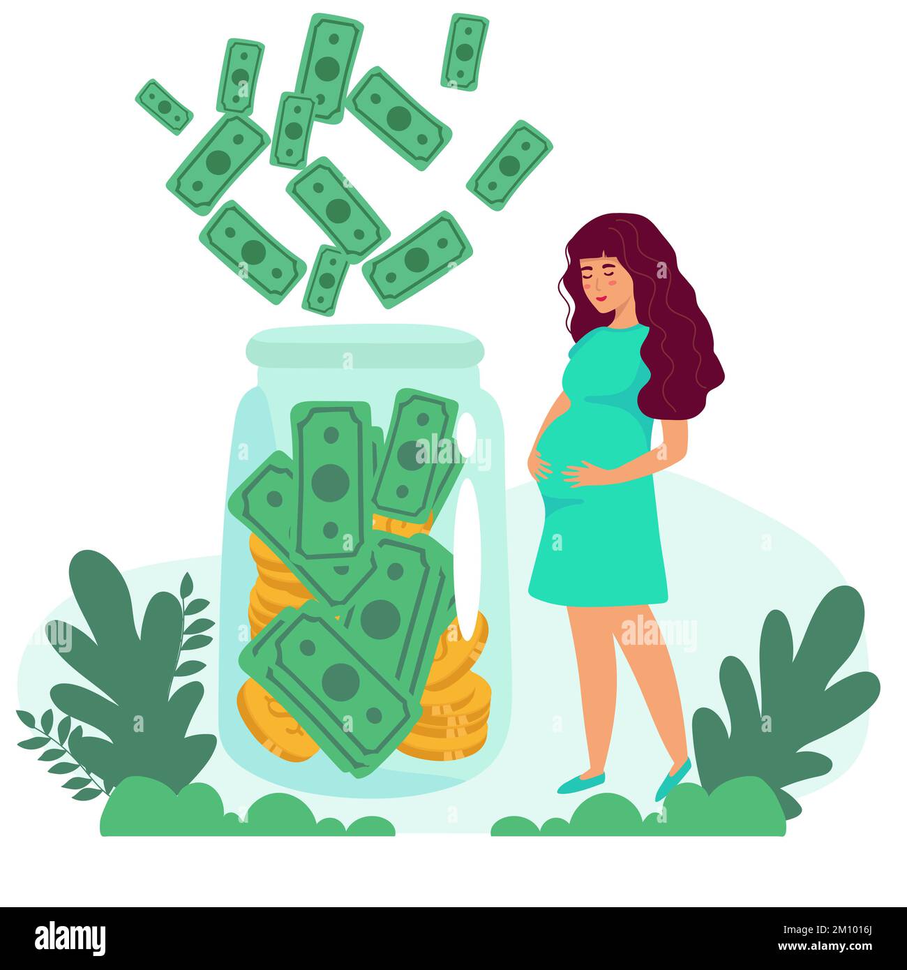 Young pregnant woman purse. Pregnant woman and money. vector flat design illustrations isolated ...