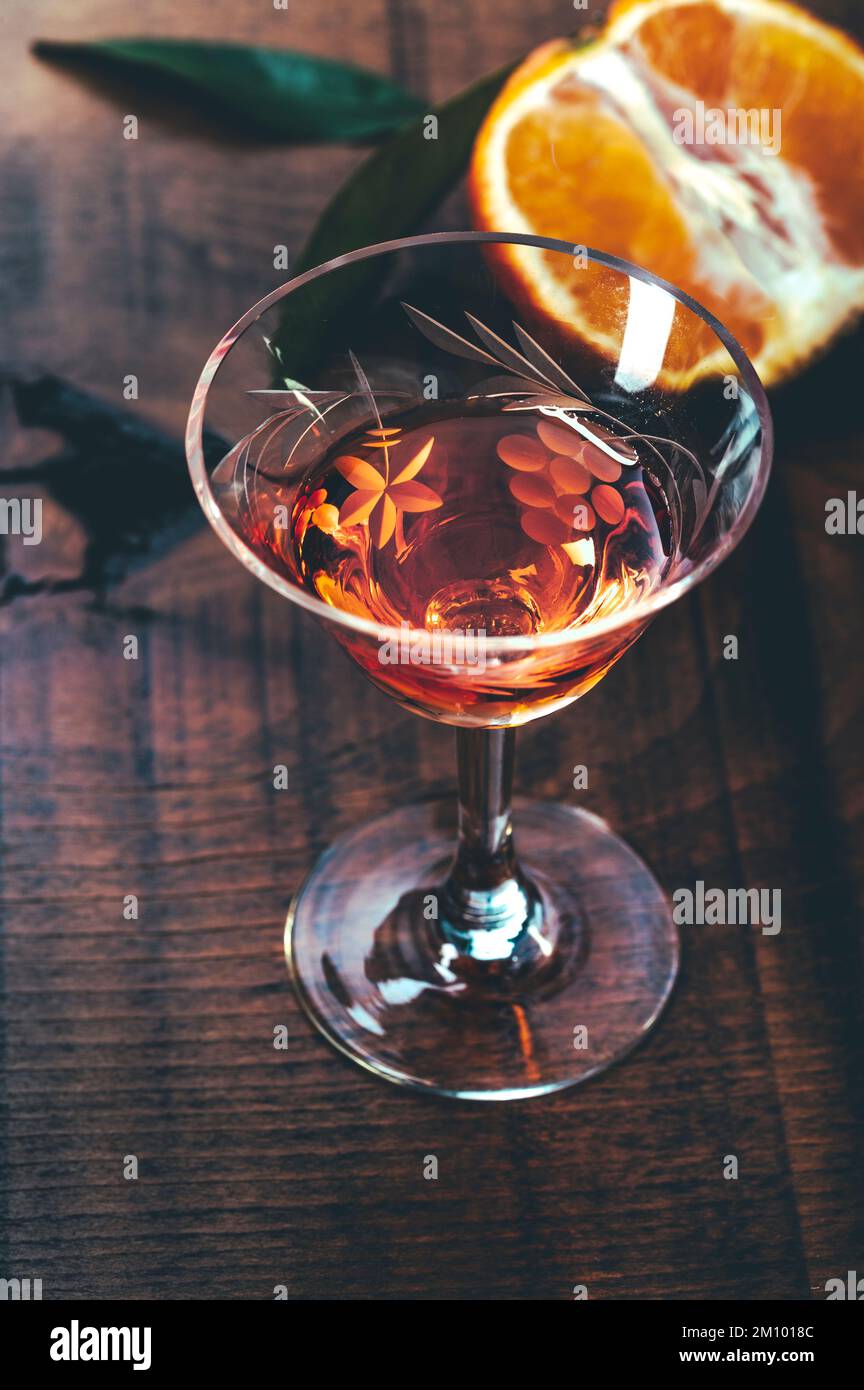 Close up shot of orange liqueur Stock Photo - Alamy