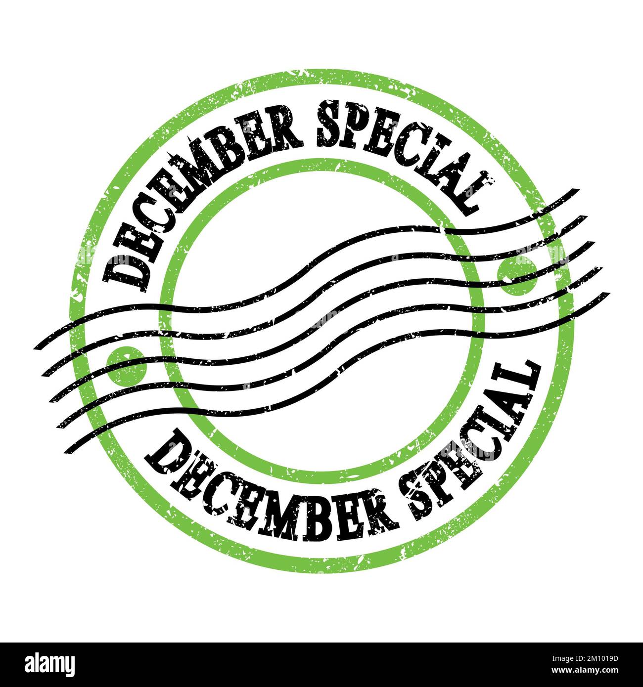DECEMBER SPECIAL, text written on green-black grungy postal stamp Stock ...