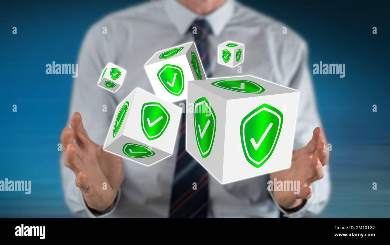 Validation concept between hands of a man in background Stock Photo - Alamy