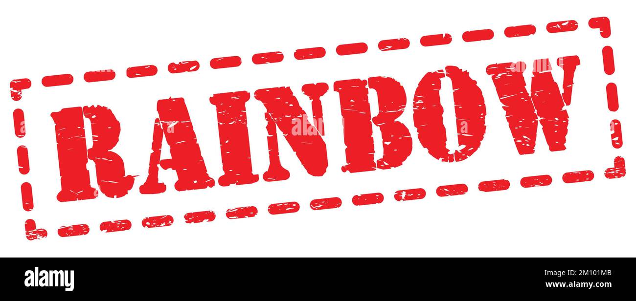 RAINBOW text written on red dash stamp sign Stock Photo - Alamy