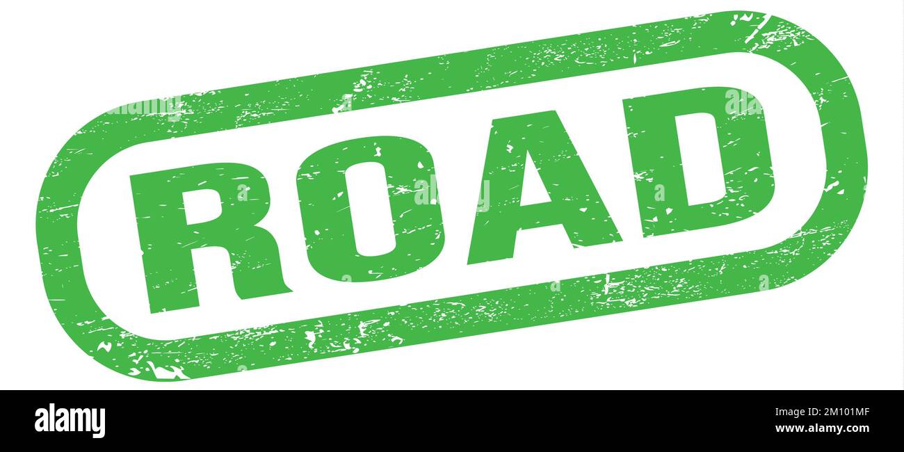 ROAD, text written on green rectangle stamp sign Stock Photo - Alamy