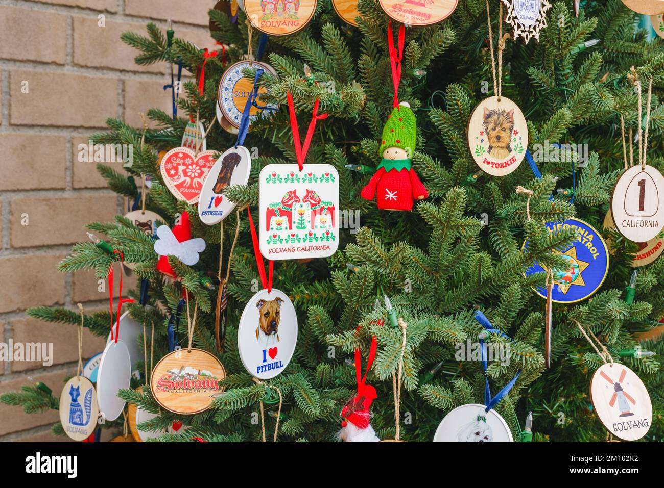 Solvang, California, USA - December 8, 2022 Christmas in Solvang. Close ...