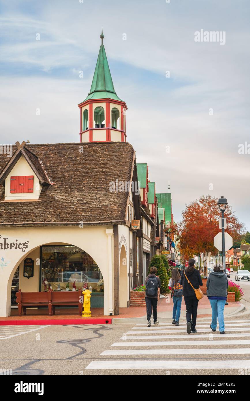 Solvang, California, USA - December 8, 2022 Downtown of Solvang ...