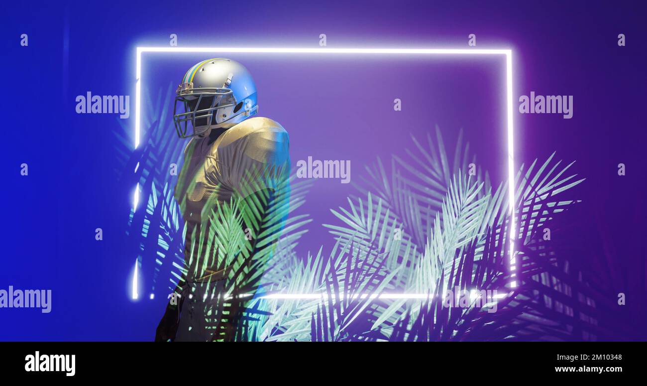 Side view of american football player by illuminated rectangle and ...