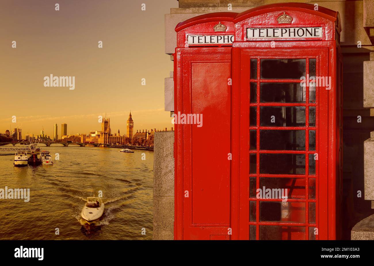 London symbols with BIG BEN and red Phone Booths in England, UK Stock ...