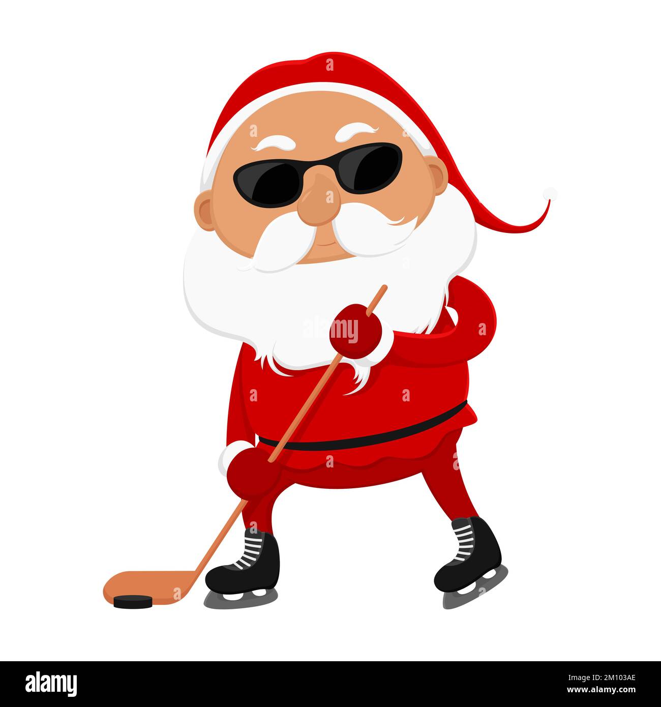 Santa in sunglasses playing hockey. Vector illustration Stock Vector ...