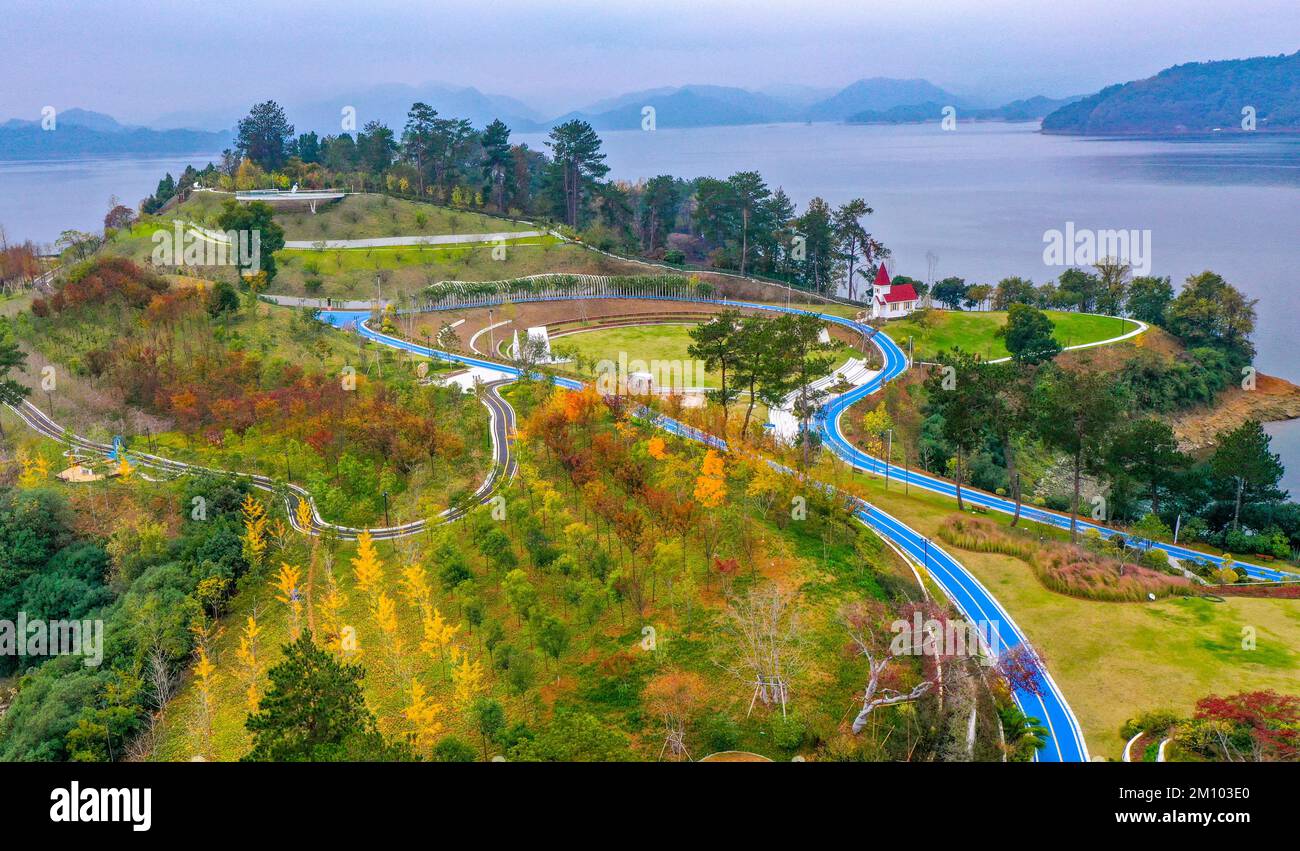 Aerial photo shows the beautiful scenery of Qiandao Lake Botanical ...