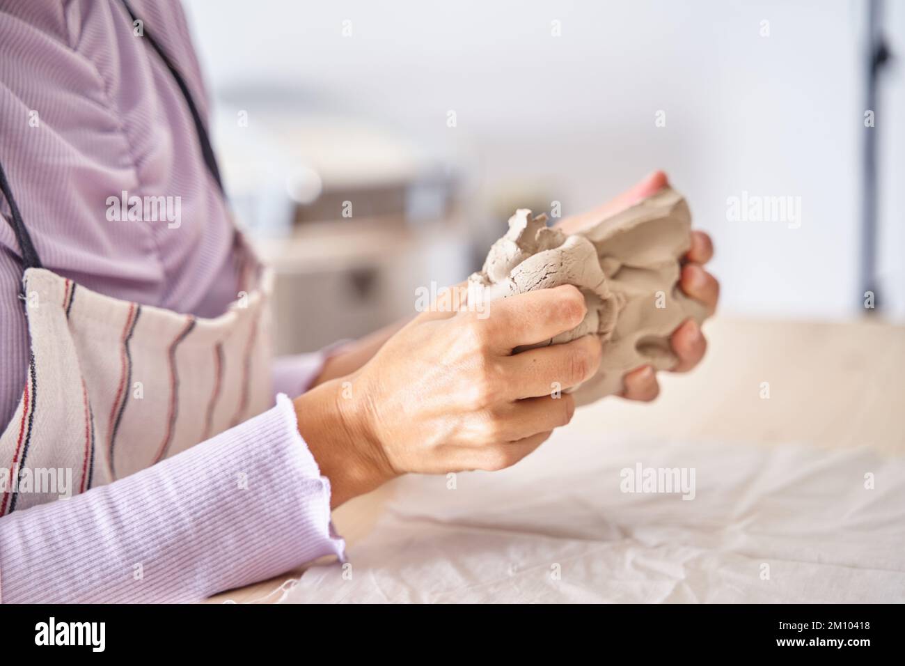 Unrecognisable Female Potter Master Preparing Pile of Clay to Creating ...