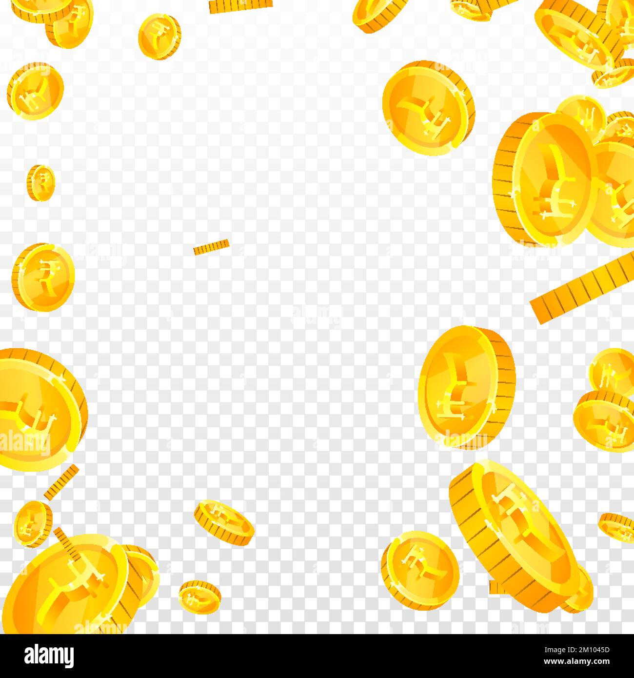 Indian rupee coins falling. Scattered gold INR coins. India money ...