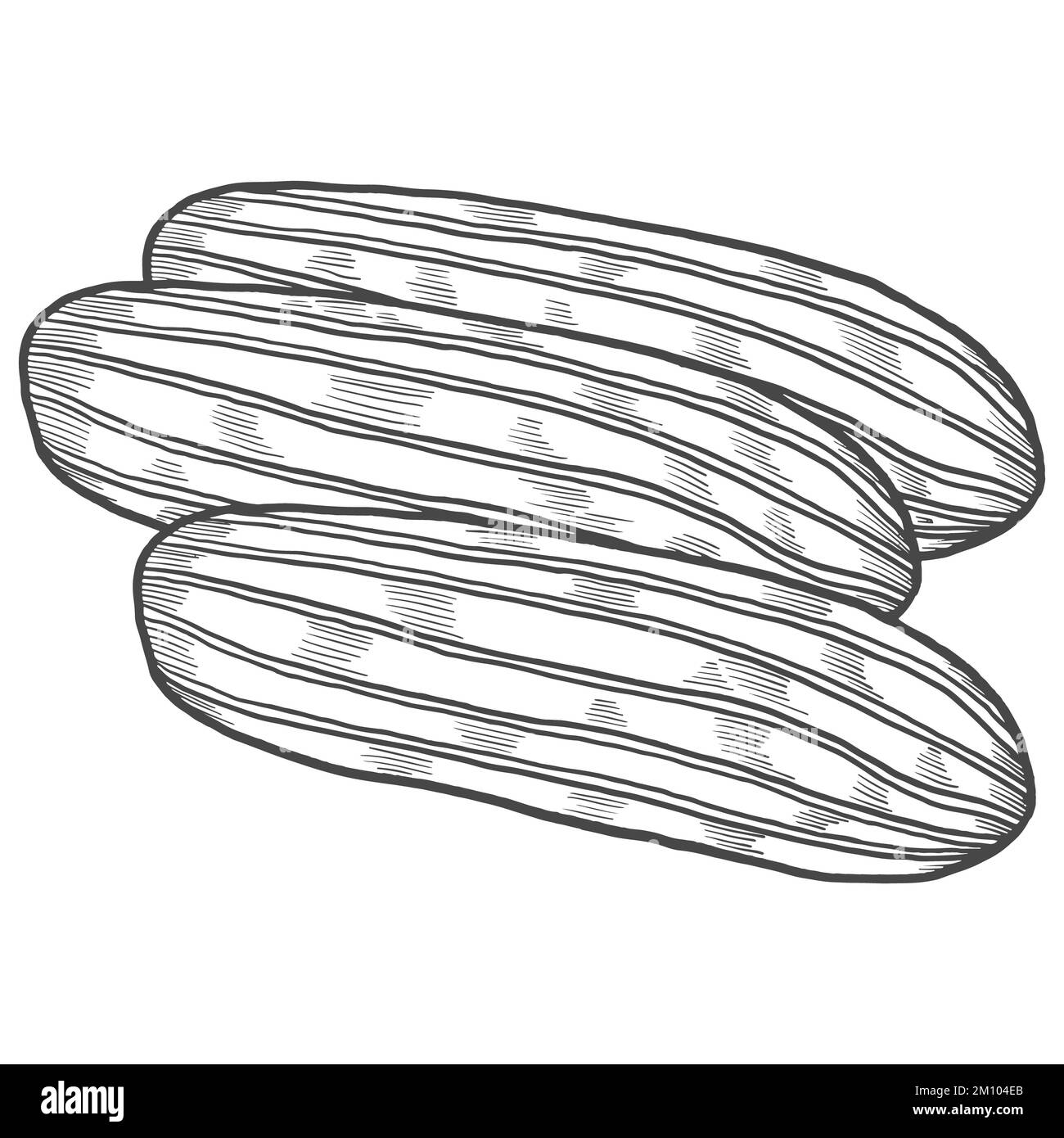 eclair dessert snack isolated doodle hand drawn sketch with outline ...