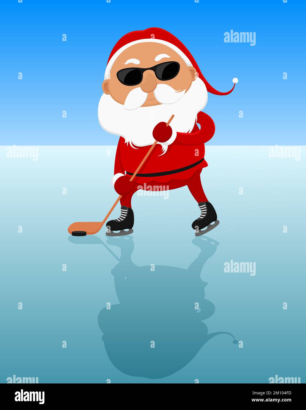 Santa Claus playing hockey in sunglasses. Vector illustration Stock ...