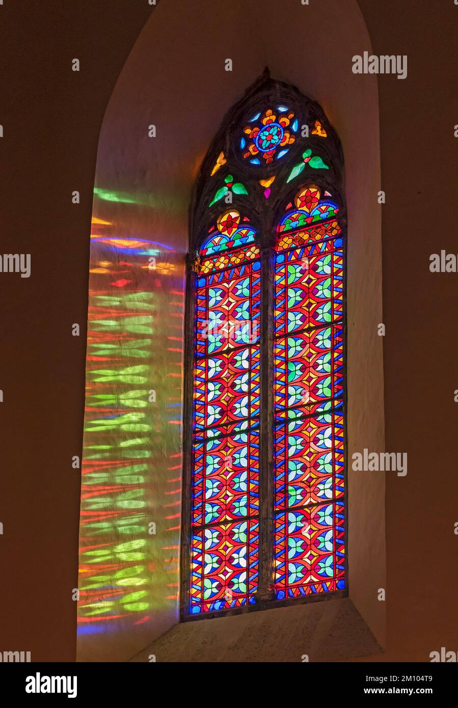 Stained glass window inside Perugia Cathedral, Umbria, Italy Stock ...