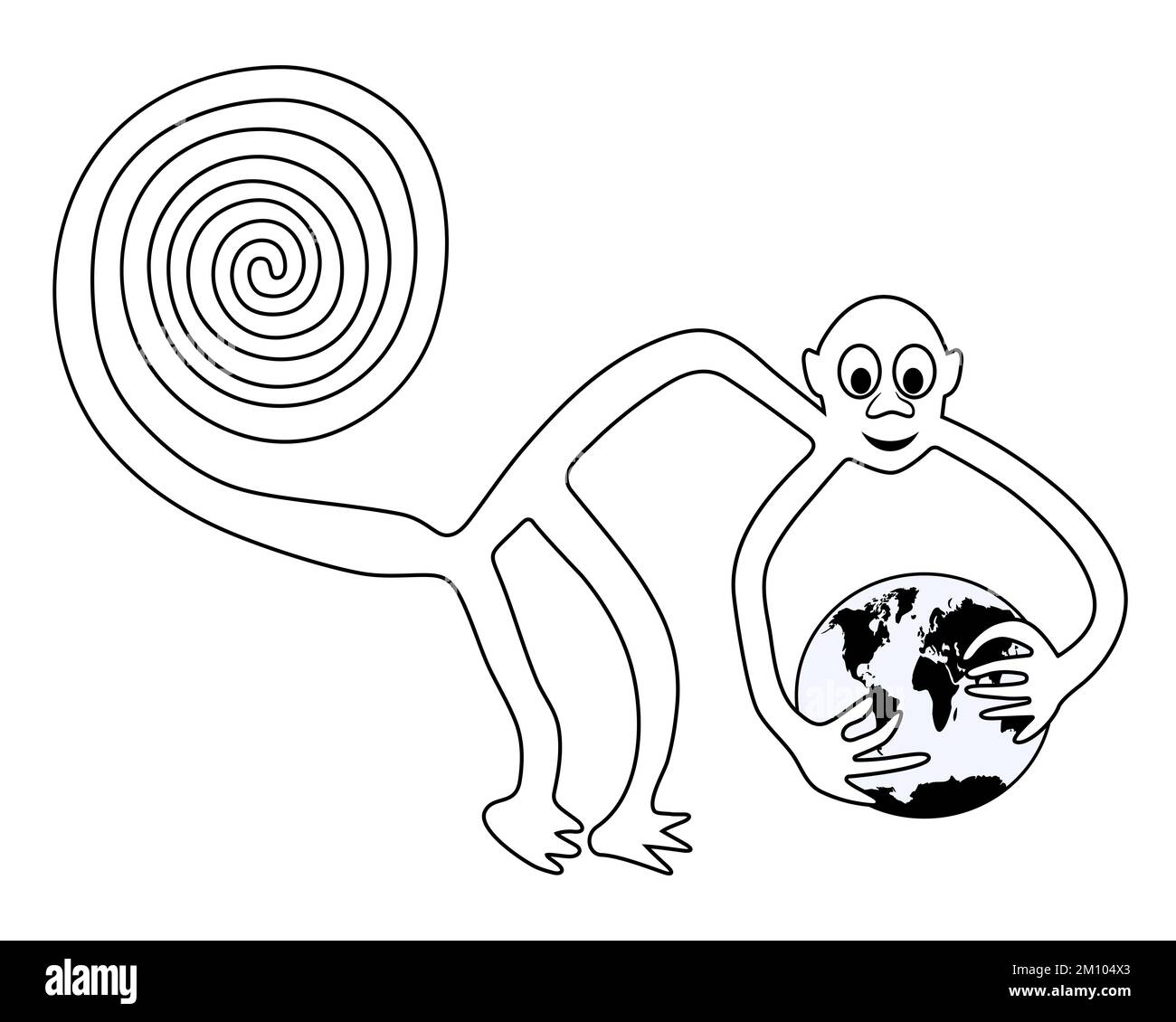 Monkey with the Earth in hands - paraphrase of the famous geoglyph of ...