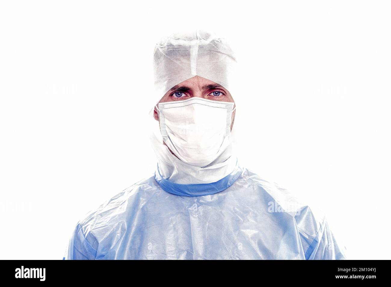 covid-19 and healthcare. man protected with respirator medical mask ...
