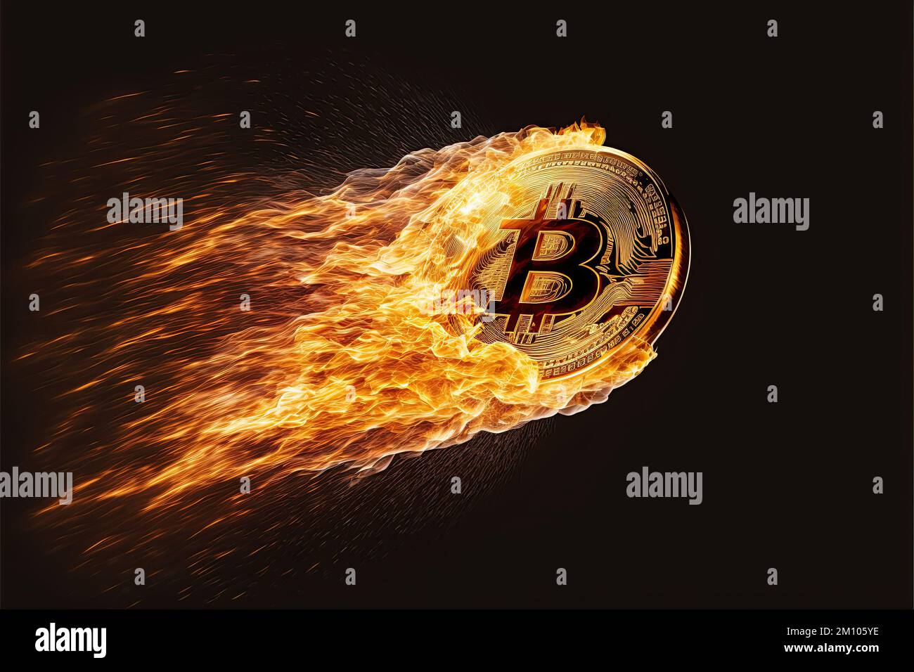 HOT golden bitcoin crypto-currency with BIT symbol on fire flying high ...