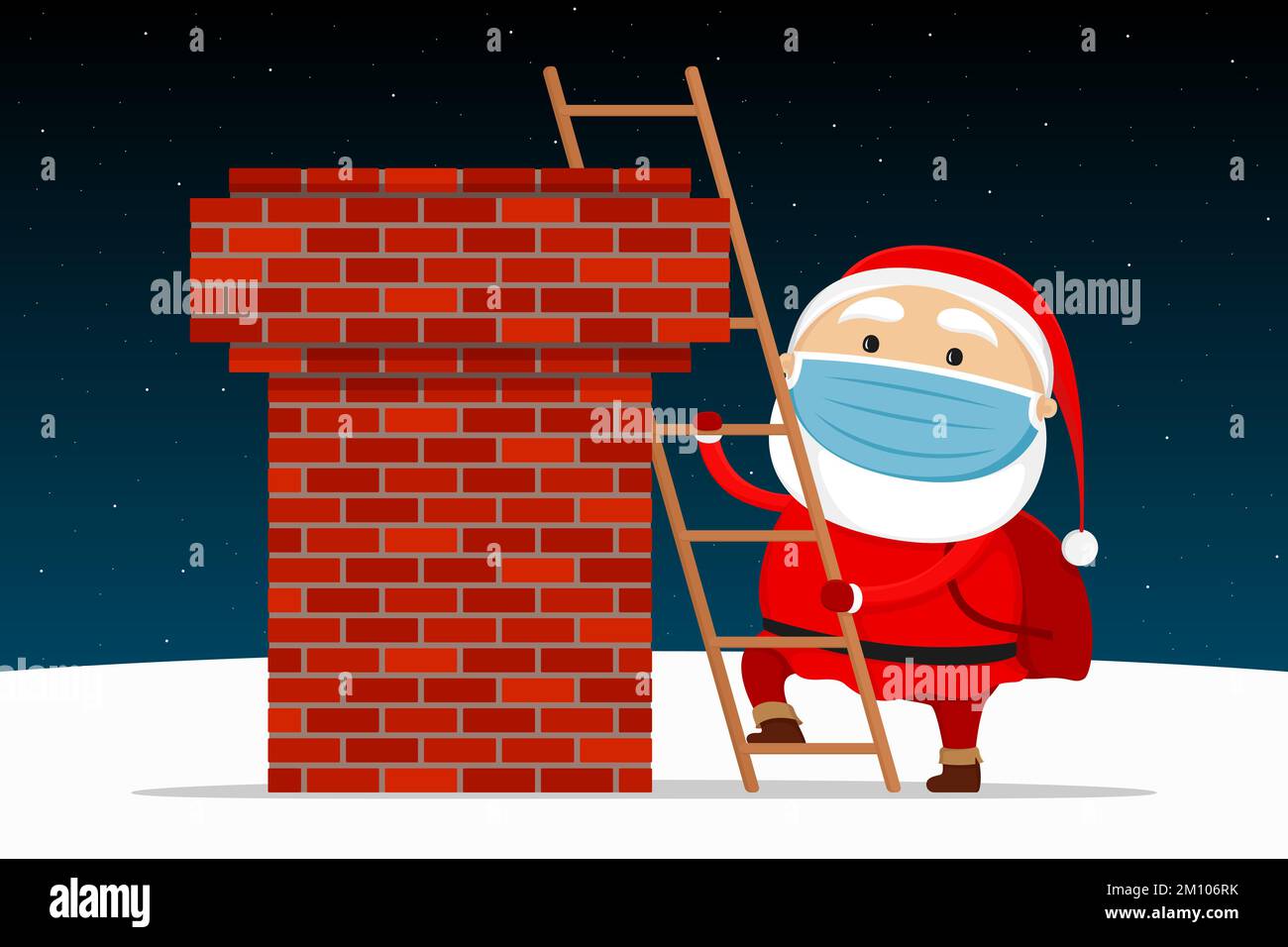 Santa Claus in medical mask climbing chimney. Vector illustration Stock ...