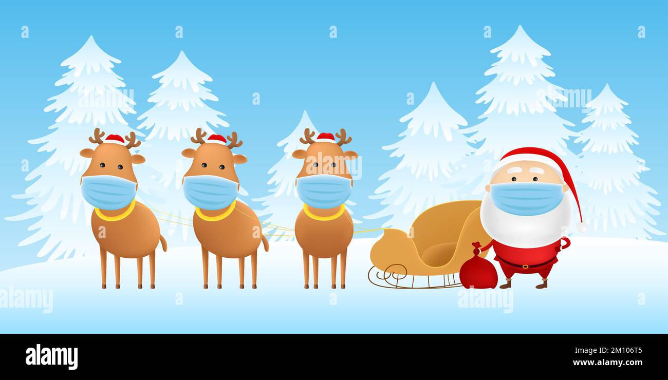 Santa Claus in mask and reindeer team. Vector illustration Stock Vector ...