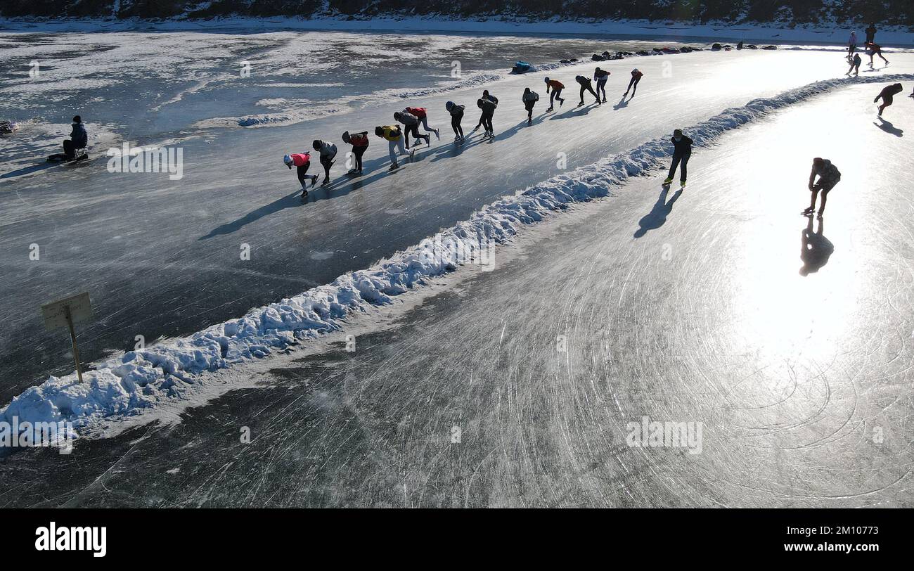 Aerial photo shows many citizens enjoying the fun of skating on the ...