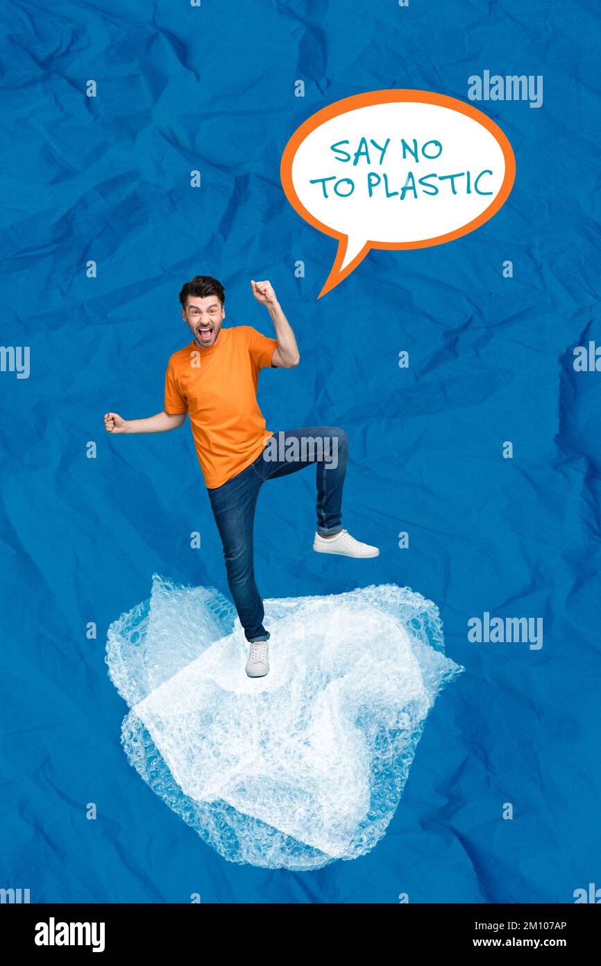 Creative photo 3d collage artwork poster of responsible man announce ...