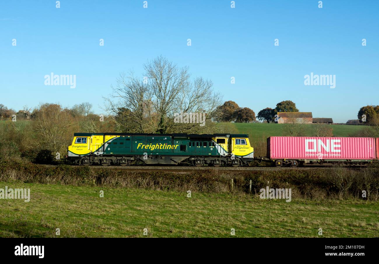 Freightliner class 70 diesel locomotive No. 70020 pulling an inter ...