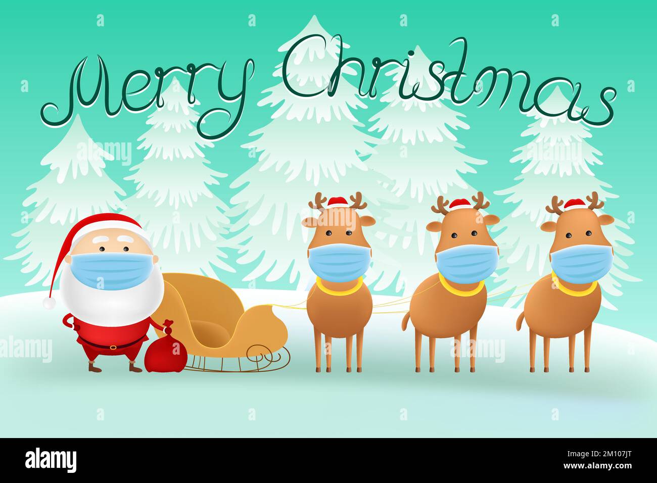Christmas greeting card. Santa in mask. Vector illustration Stock ...