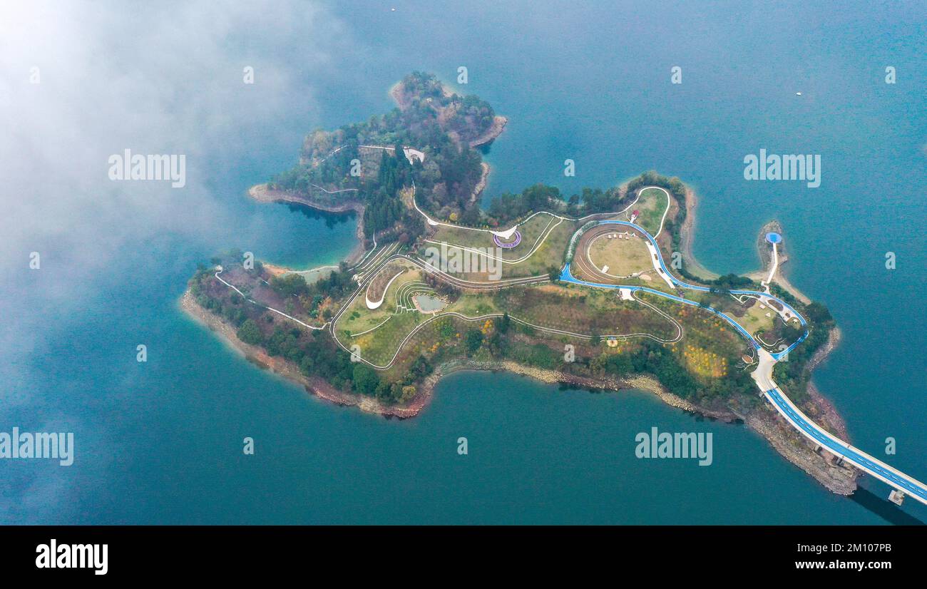Aerial photo shows the beautiful scenery of Qiandao Lake Botanical ...