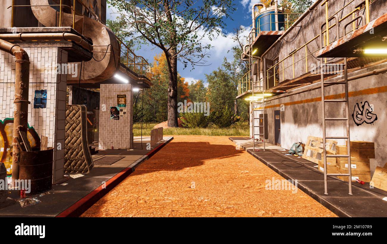 3D rendering. Futuristic landscape, Neo city with cyberpunk style and ...