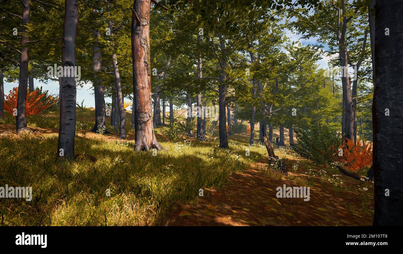 3D rendering. An immersive natural environment. Landscape to illustrate ...