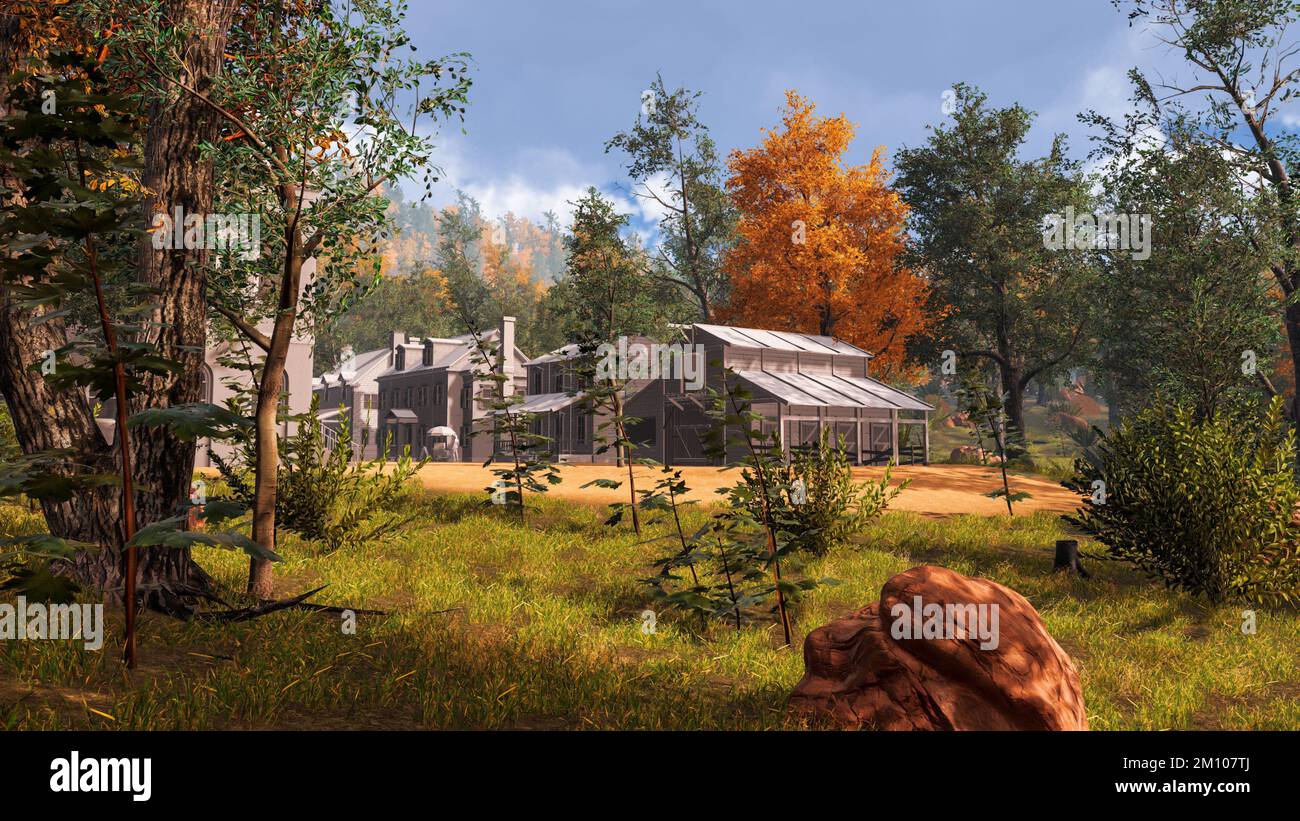 3D rendering. An immersive natural environment. Landscape to illustrate ...