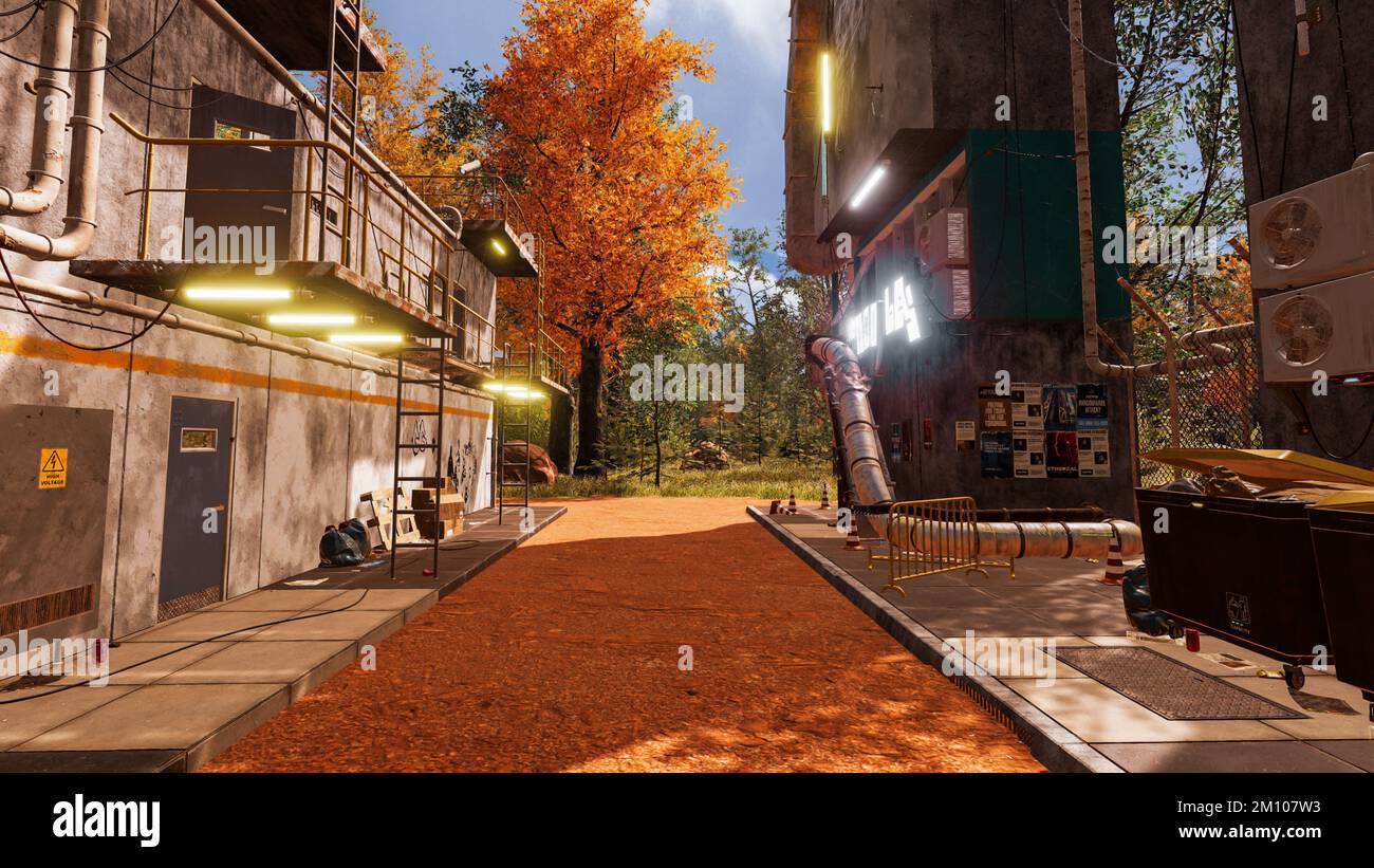 3D rendering. Futuristic landscape, Neo city with cyberpunk style and ...