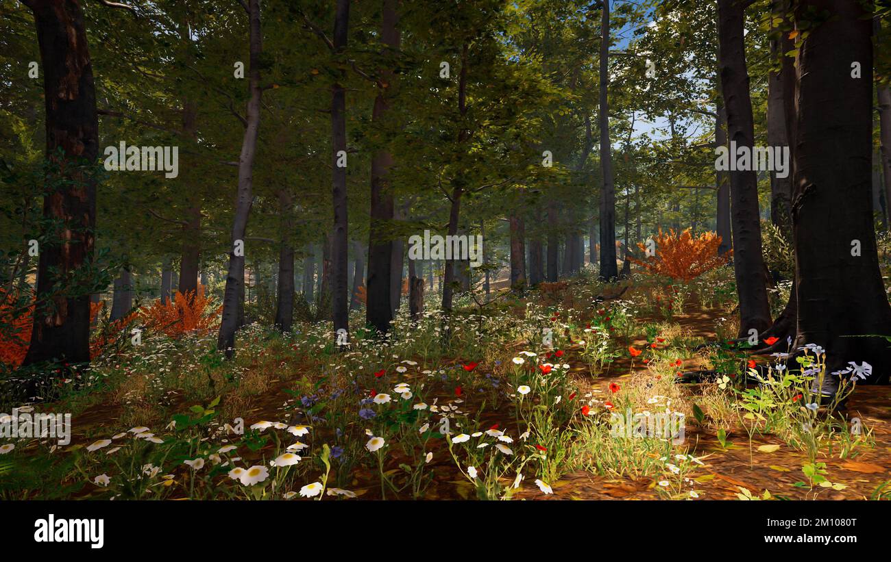 3D rendering. An immersive natural environment. Landscape to illustrate ...