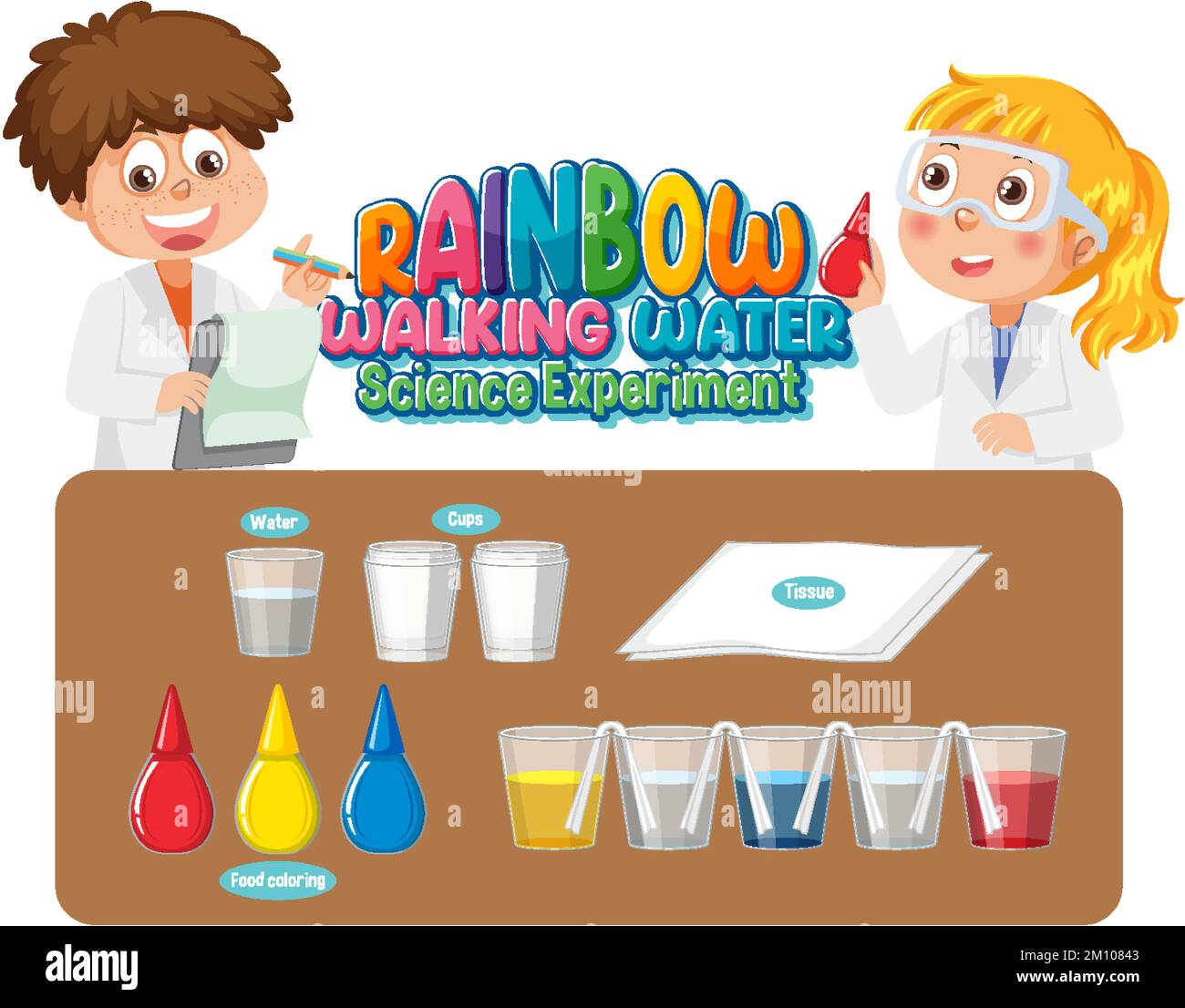 Rainbow walking water science experiment illustration Stock Vector ...