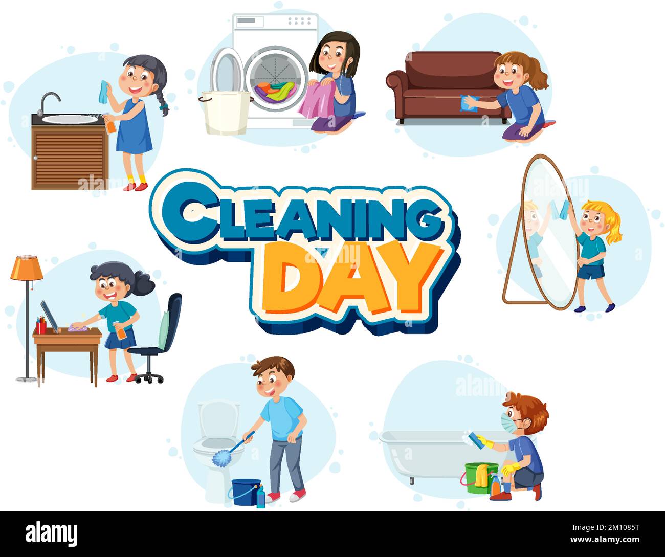 Kids cleaning at home set illustration Stock Vector Image & Art - Alamy
