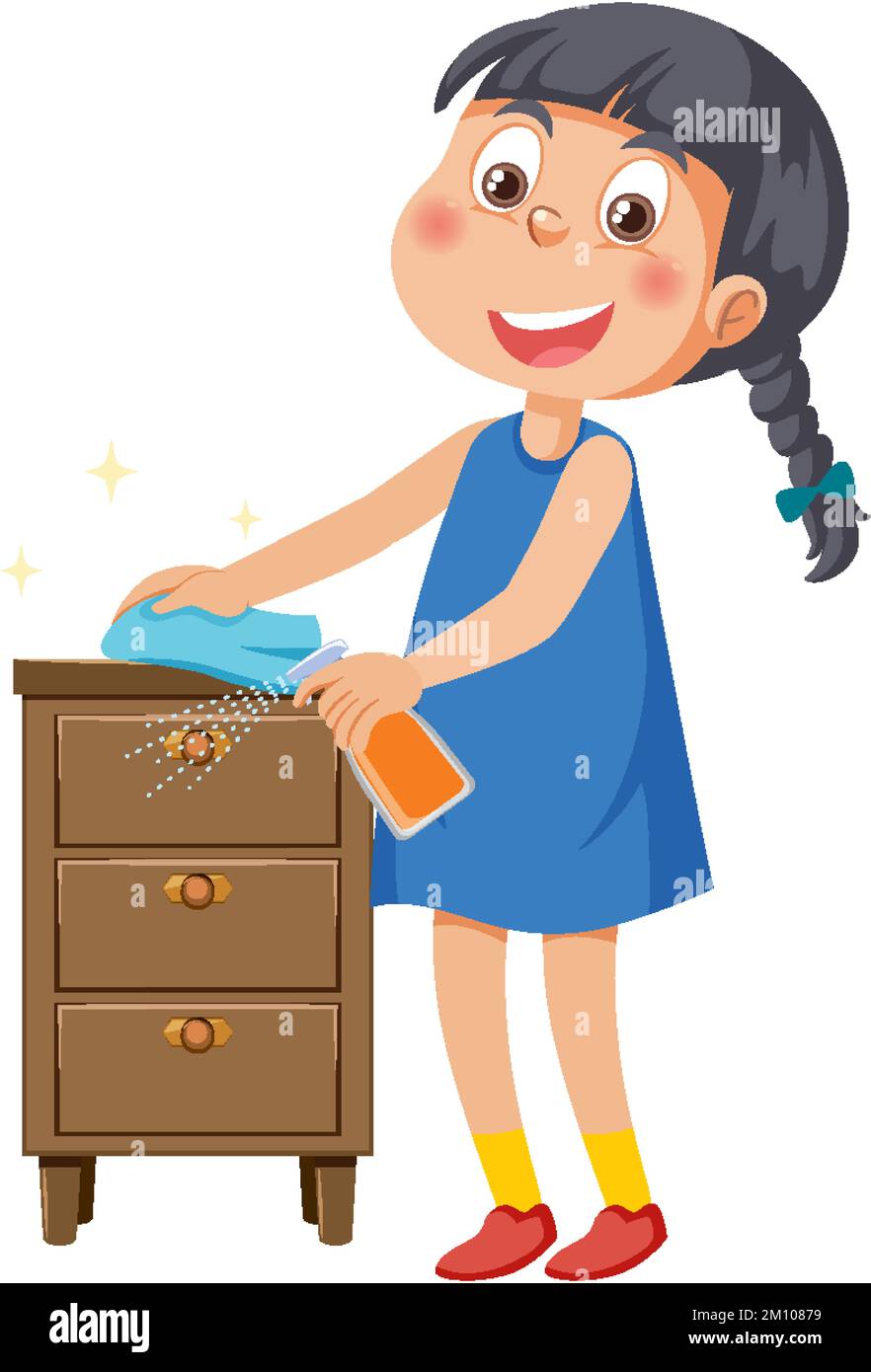 A girl spraying and wiping cabinet illustration Stock Vector Image ...