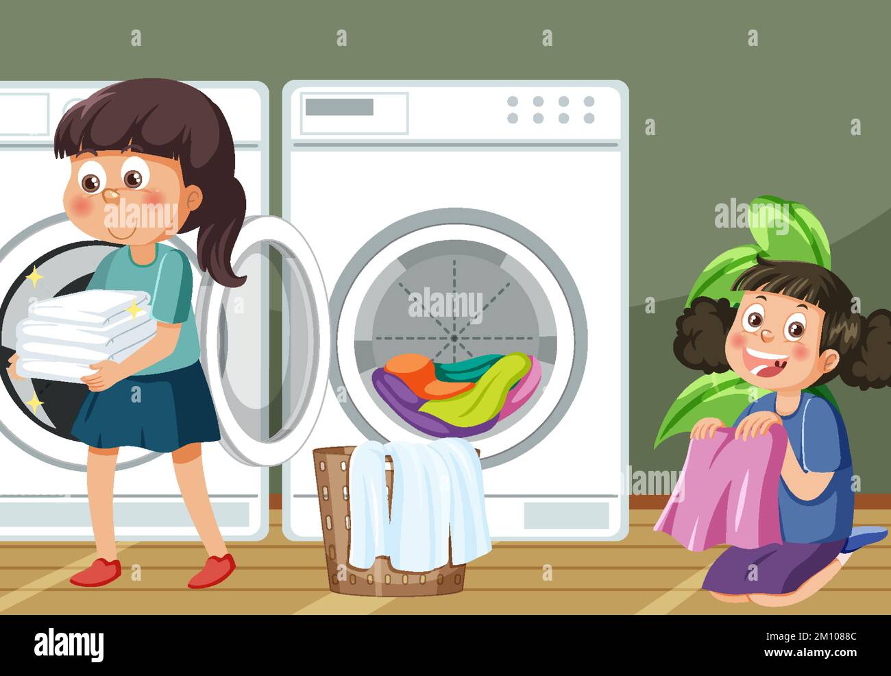 Scene with kids doing laundry illustration Stock Vector Image & Art - Alamy