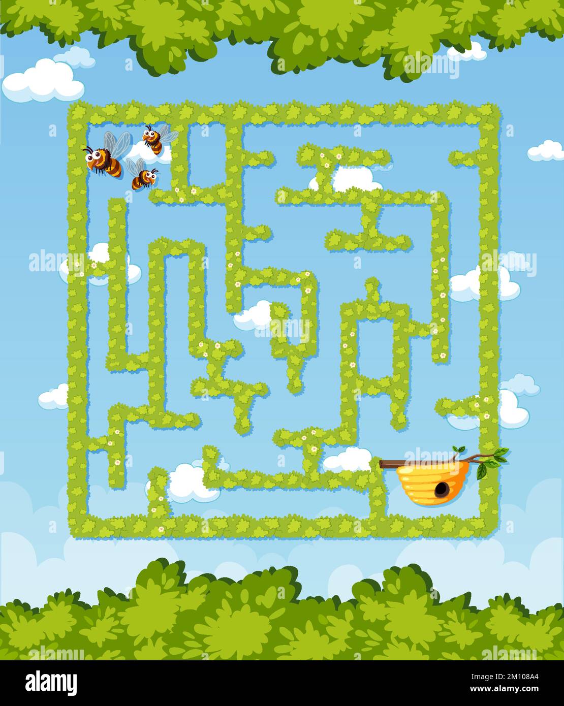 Maze game template in honeybee theme for kids illustration Stock Vector ...
