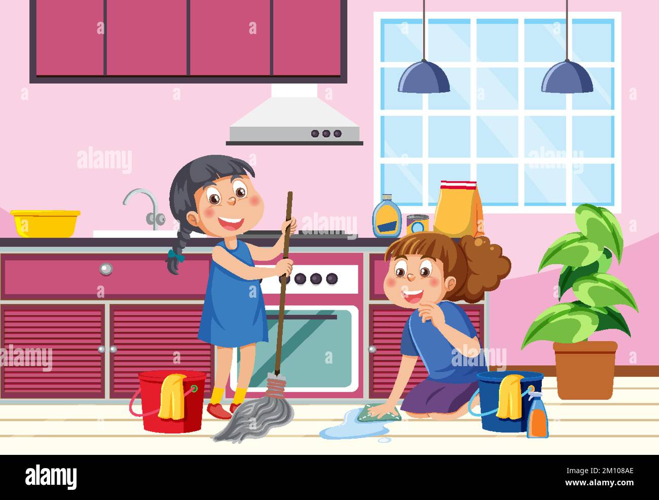 Cartoon children cleaning the house illustration Stock Vector Image ...