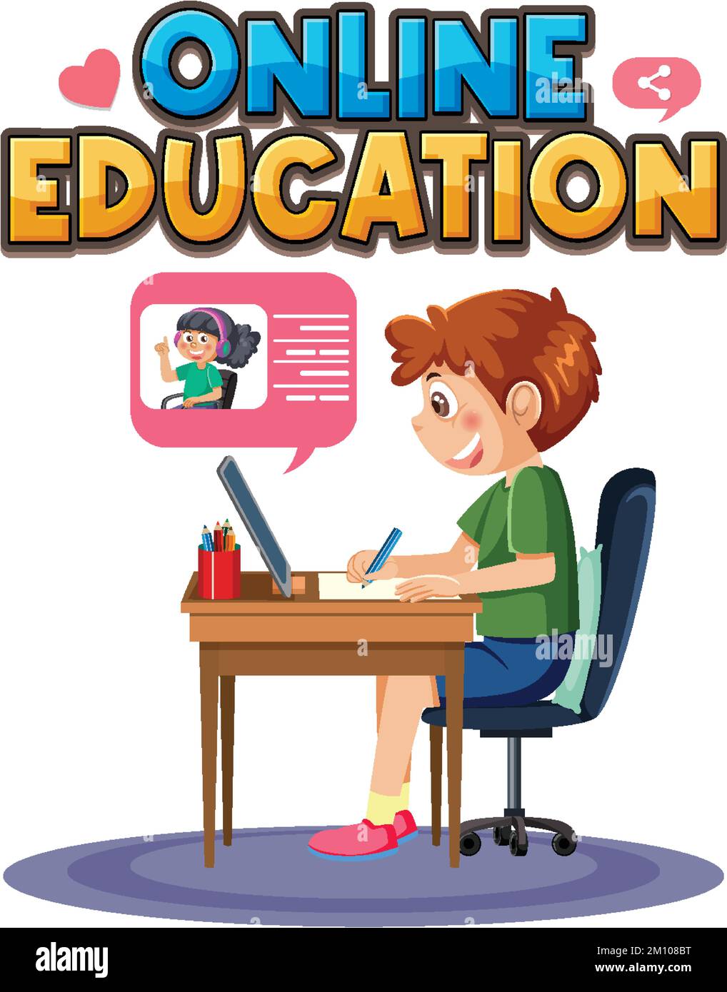 Online education with cartoon character illustration Stock Vector Image ...