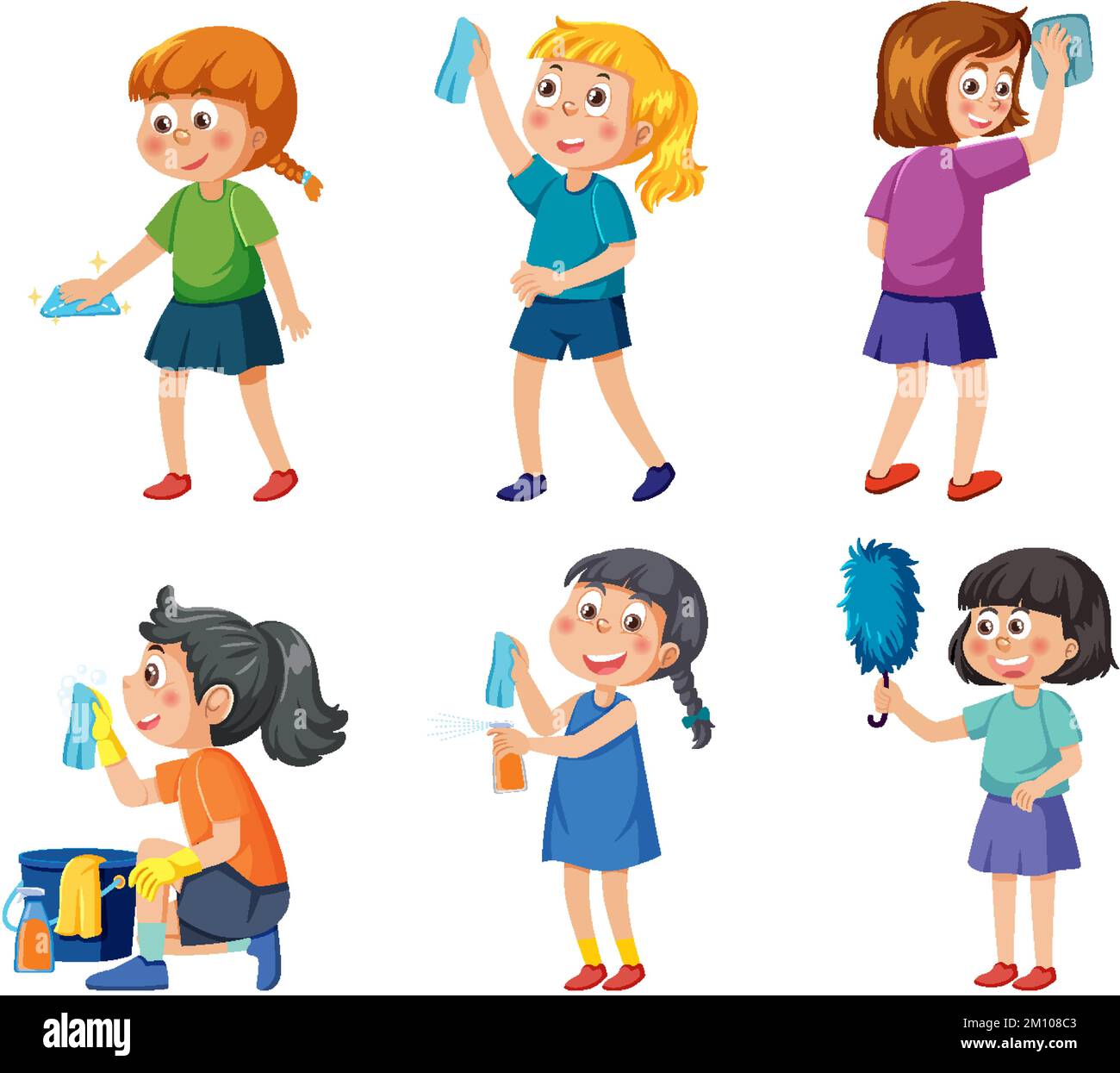 Kids cleaning at home set illustration Stock Vector Image & Art - Alamy